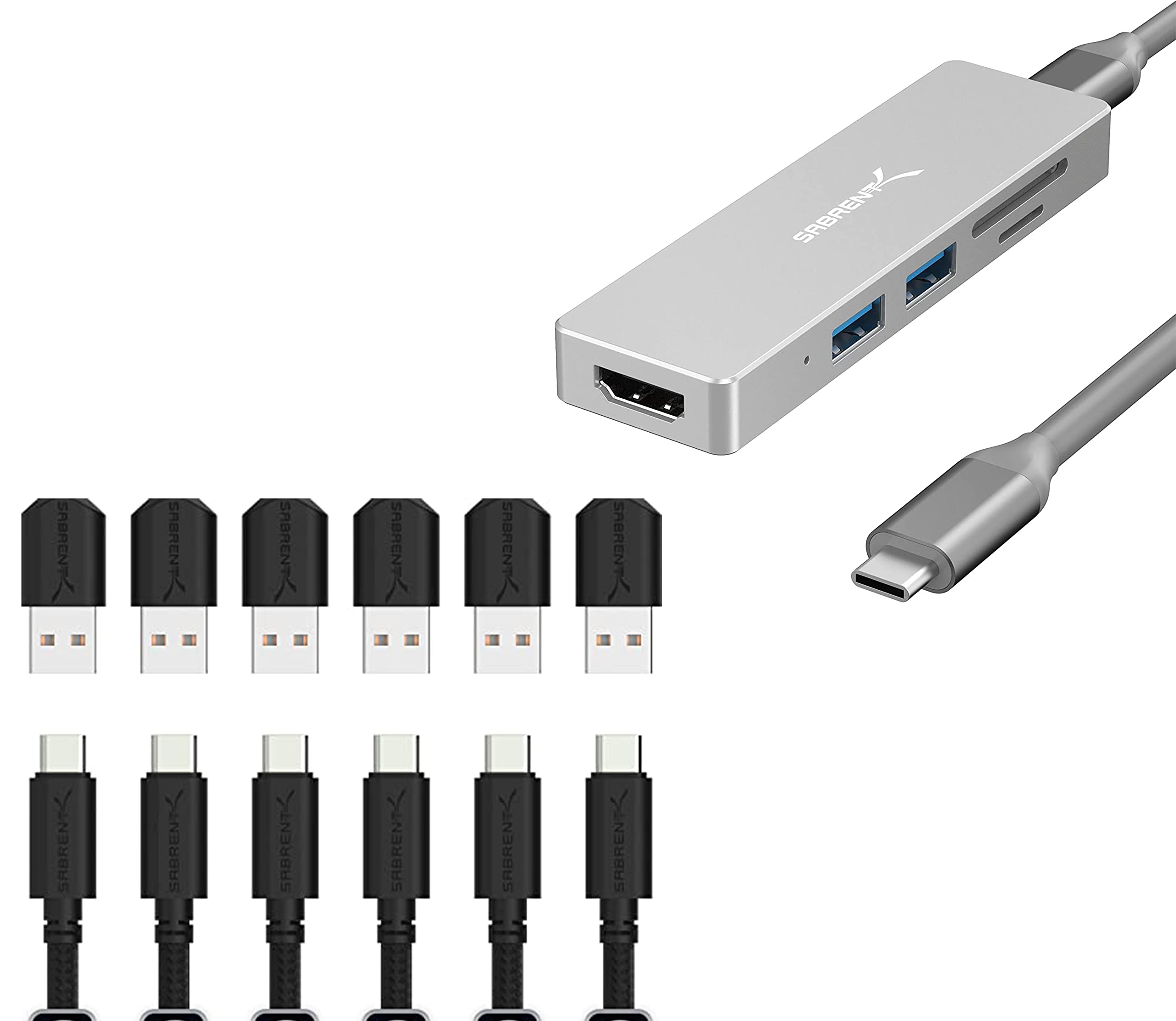 SABRENT 5 in 1 USB C Multi-Port HUB + [3-Pack] 22AWG Premium 3ft USB-C to USB A 3.0 Sync and Charge Cables