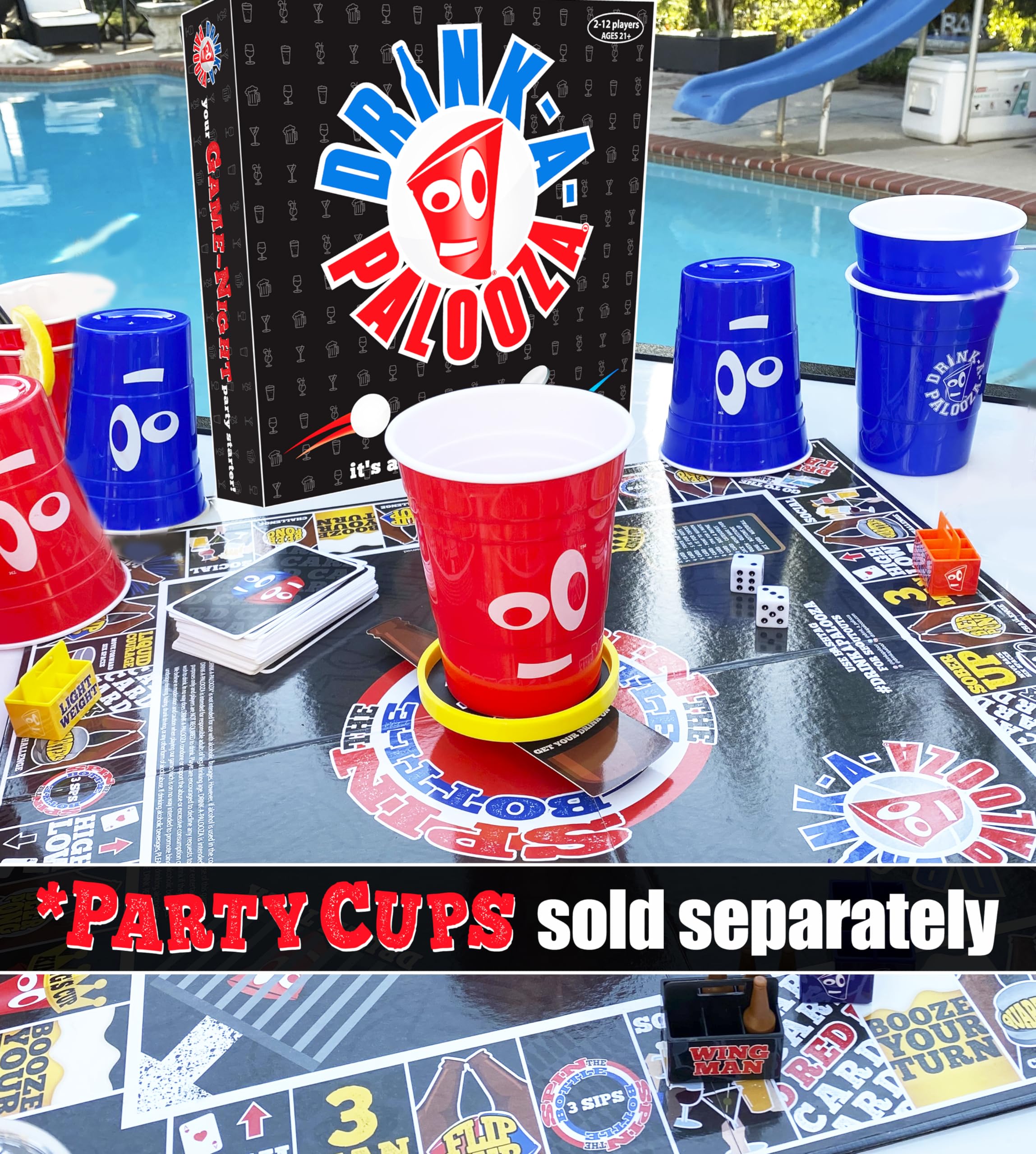 DRINK-A-PALOOZA Drinking Games for Adults - Competitive Board Game for Parties, 21st Birthdays, and Game Nights; Features Drinking Card Games, Beer Pong, and Couples Games – The Perfect Novelty Gift