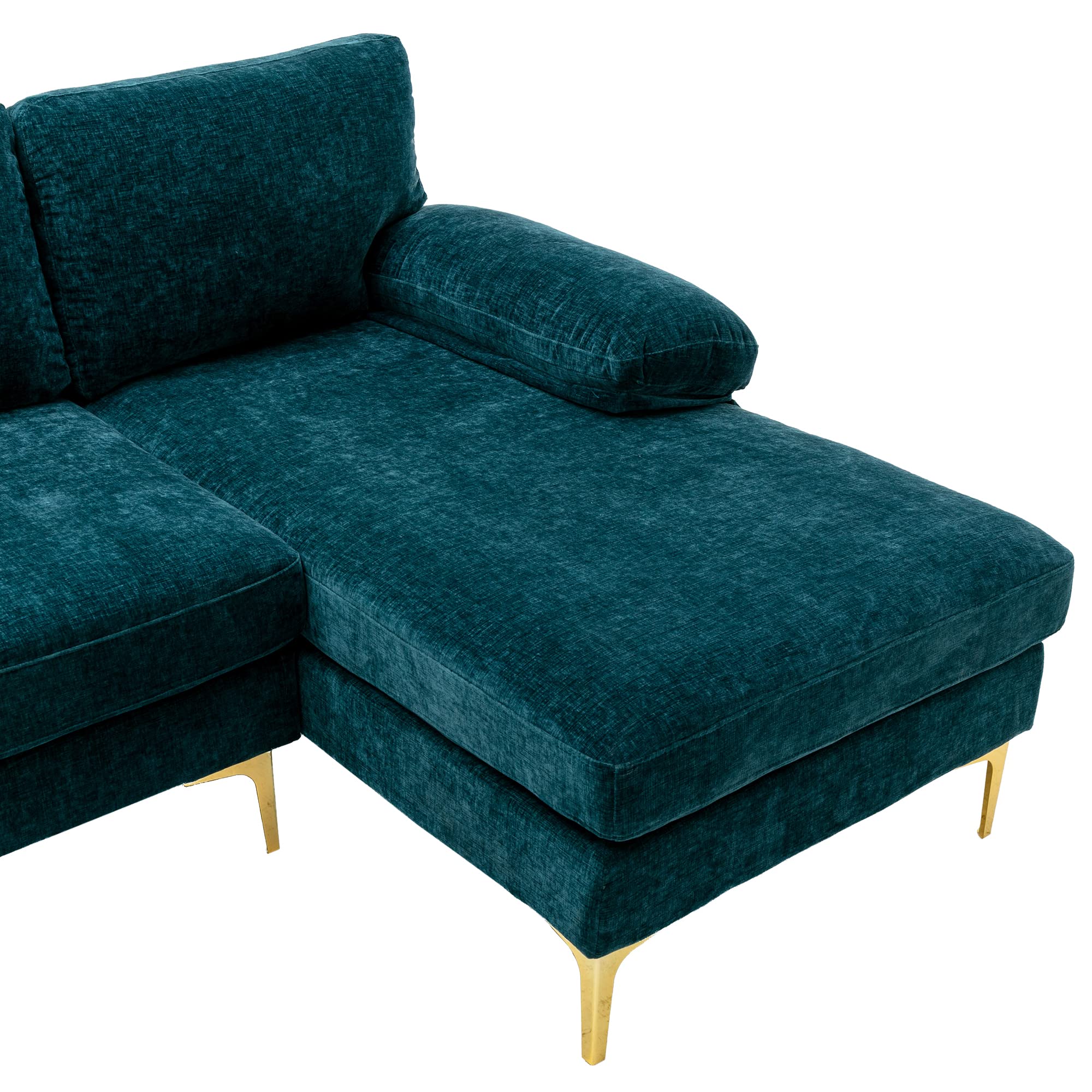 Pvillez Modern Sectional Sofa with Double Chaise Large Convertible Couches Chenille U-Shape Couch with Rolled Arms and Golden Legs Oversize Yellow Sofa for Living Room Comfortable Modular Sofa