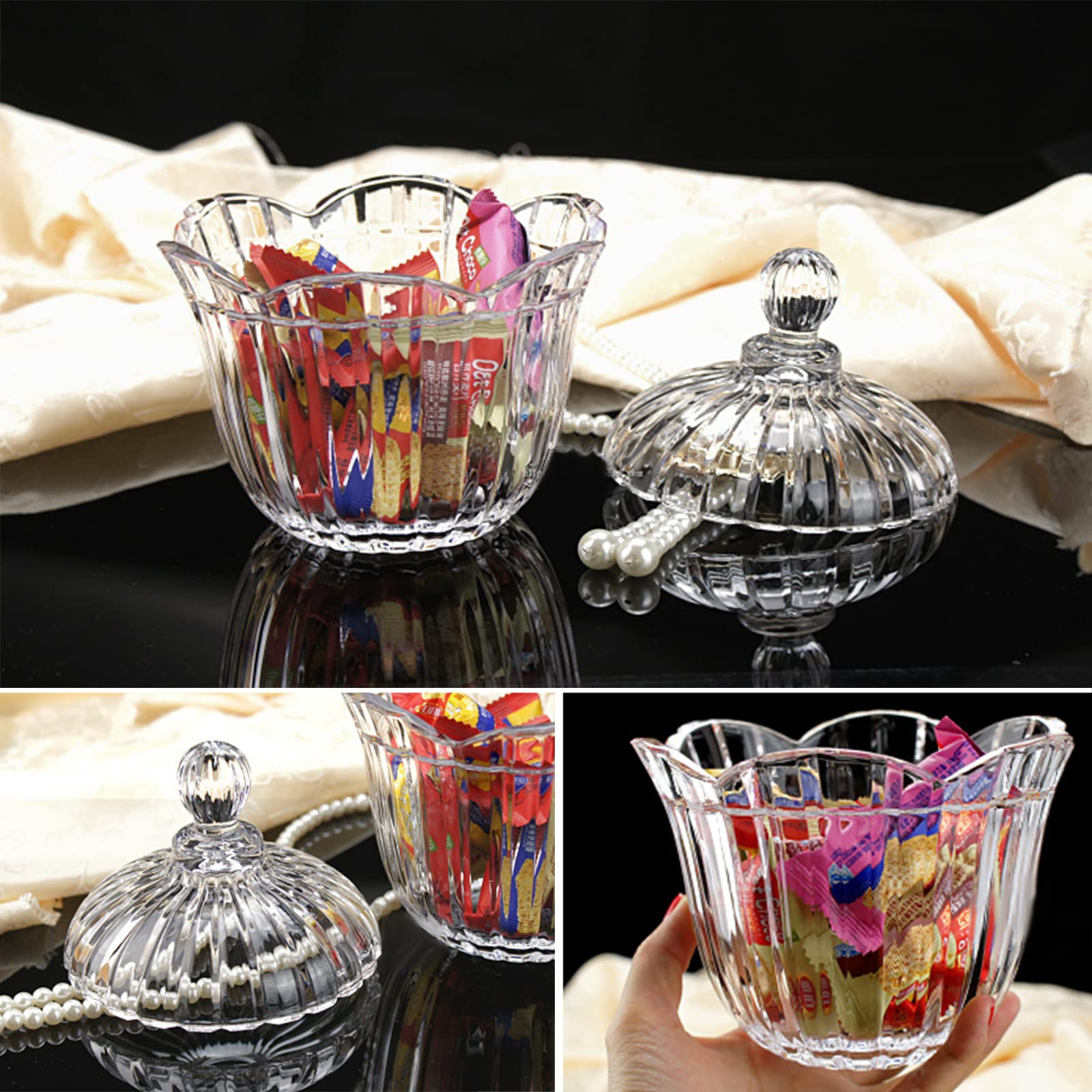 Acrylic Candy Jars with Lid,Crystal Covered Candy Jar for Halloween,Home Office Desk, Candy Buffet, Wedding (1 Pc)