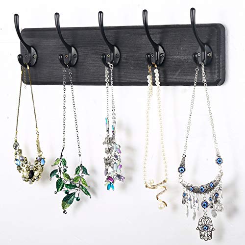 WEBI Coat Rack Wall Mounted,Wood Coat Hooks Wall Mounted,16’’ Hole to Hole,Coat Hanger Wall,Hook Rack Rail,5 Hooks for Hanging Coats,Hats,Jacket,Clothes