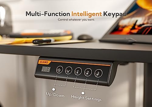 Claiks Electric Standing Desk, Adjustable Height Stand up Desk, 55x24 Inches Sit Stand Home Office Desk with Splice Board, Black Frame/Black Top