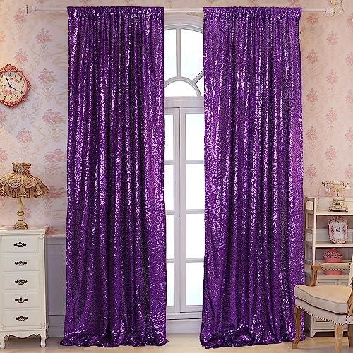 TRLYC Purple Sequin Backdrop Curtains - 2 Panels 2x8ft Sparkly Purple Curtains Glitter Backdrop for Party Christmas Wedding Birthday Halloween Background Decoration