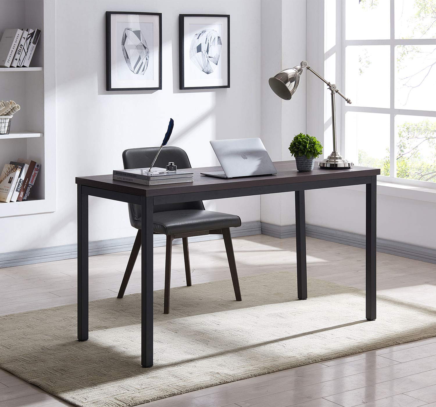 Amoak 47” Simple Computer Desk, PC Laptop Study Table for Home Office, Industrial Style Writing Study Table for Living or Dining Room,0.7in (1.8cm Thickened Desktop, Espresso