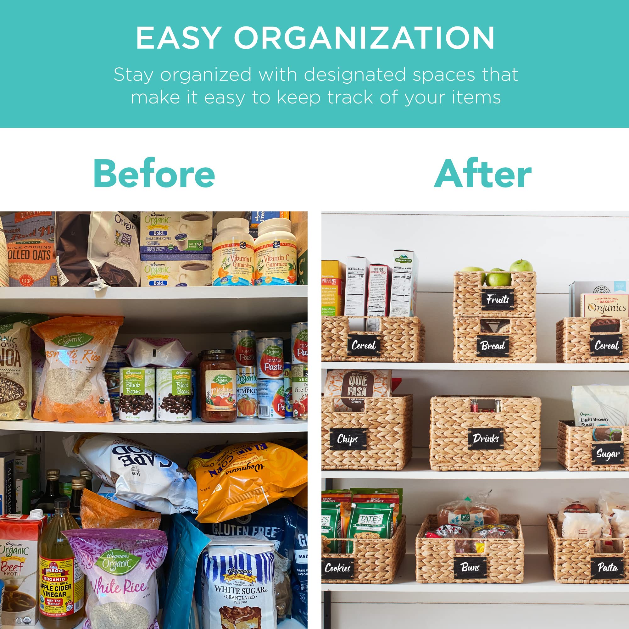 Best Choice Products Set of 4 9x12in Water Hyacinth Pantry Baskets, Woven Kitchen Organizers w/Chalkboard Label, Chalk Marker - Natural