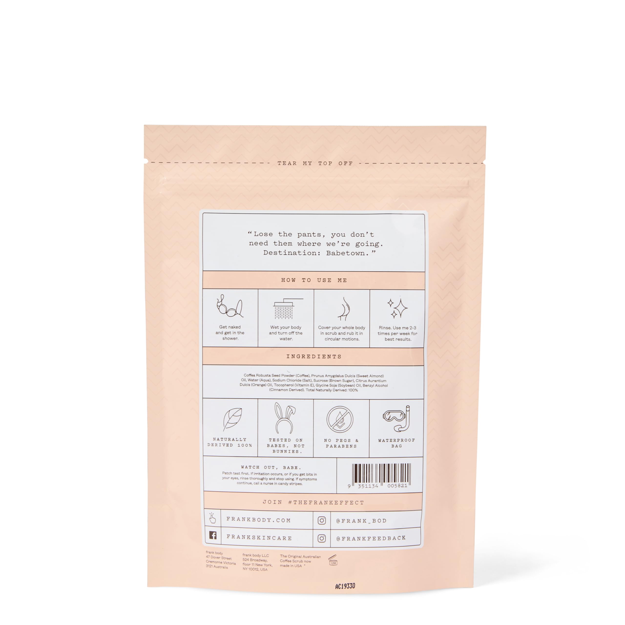 Frank Body Original Coffee Scrub, 7.05oz | Natural & Cruelty Free Exfoliating Body Scrub | Hydrating Vegan Scrub Skin Care For Stretch Marks, Acne, Cellulite | 1ct
