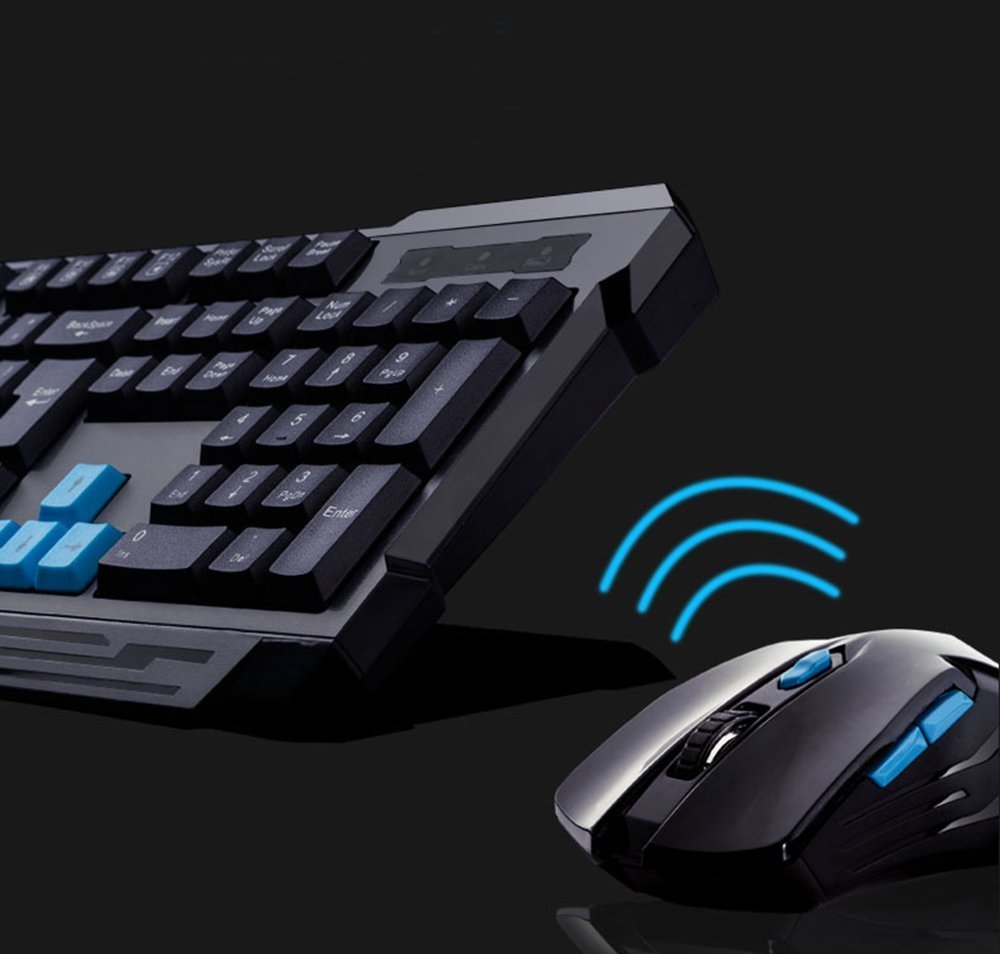 Keyboard Mouse Combos,Soke-Six Waterproof Multimedia 2.4GHz Wireless Gaming Keyboard with USB Cordless Ergonomic Mouse DPI Control For Desktop PC Laptop(Black)