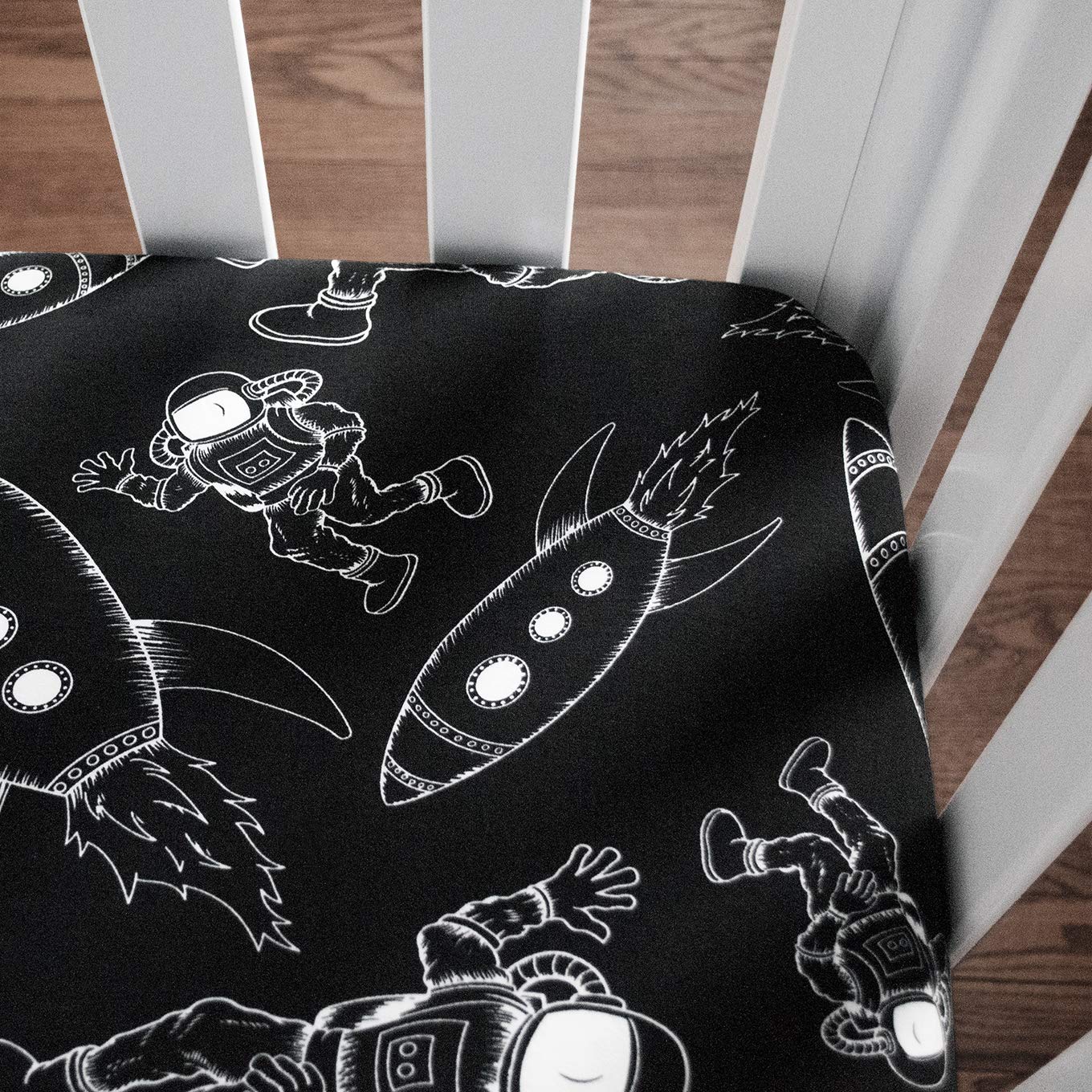 Jaxson's World Outer Space Fitted Crib Sheet, Extra Soft 100% Jersey Knit Cotton, Breathable, Baby and Toddler Sheet - Rocketship and Astronaut