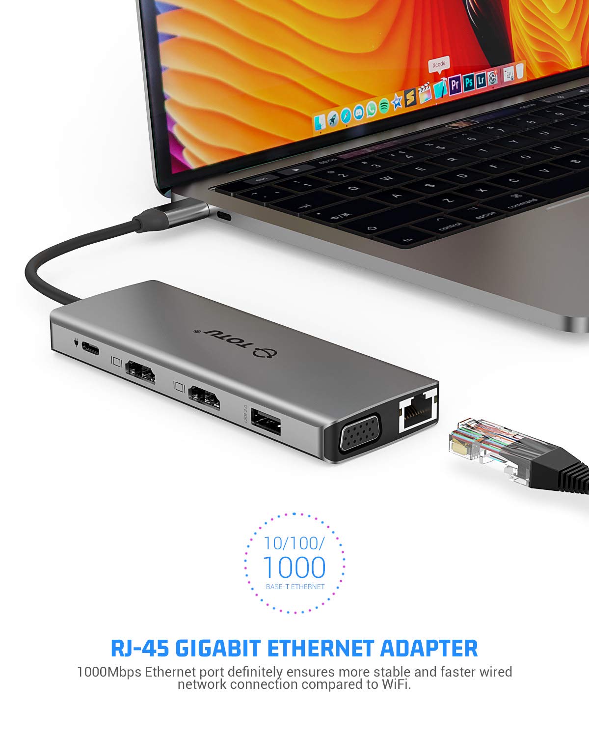 USB C Hub, TOTU 13-in-1 Type C Hub with Ethernet, 4K USB C to 2 HDMI, VGA, 2 USB 3.0, 2 USB 2.0, 100W PD, SD/TF Cards Reader, Mic/Audio Docking Station for MacBook Pro Air XPS and Other USB-C Laptops