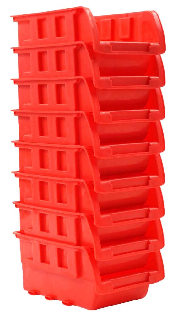 BIN BUDDY 8 Piece Stackable Storage Bins | Wall Mountable with Racks | Size Per 6.5" (16.5 cm) x 4.25" (10.8 cm) x 3" (7.6 cm) | Versatile Organization Tool