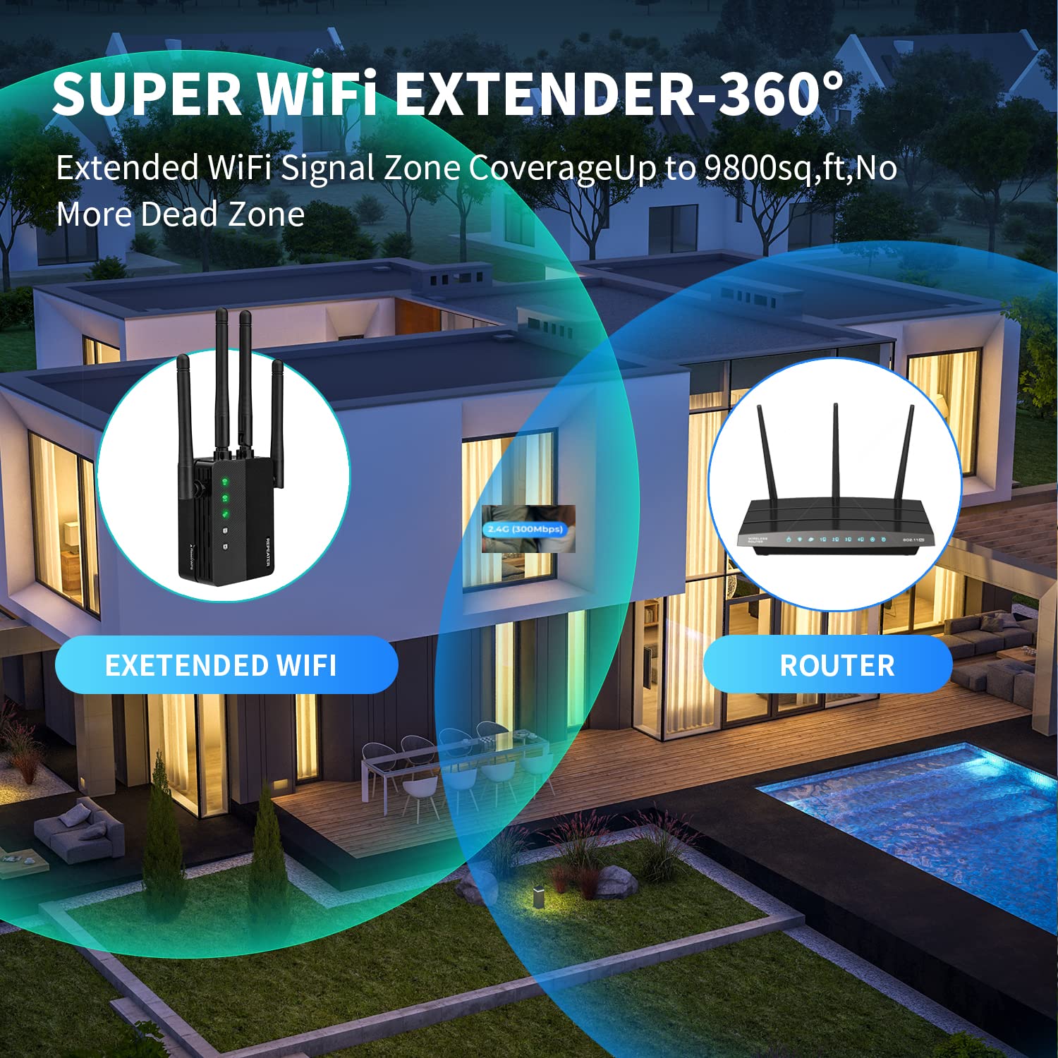 Asnrc WiFi Extenders Signal Booster for Home,Cover Up to 9882 Sq.ft & 45 Devices,5G 1200Mbps Dual Band WiFi Booster Repeater,Internet Booster,Ethernet Port & Access Point,Easy Setup