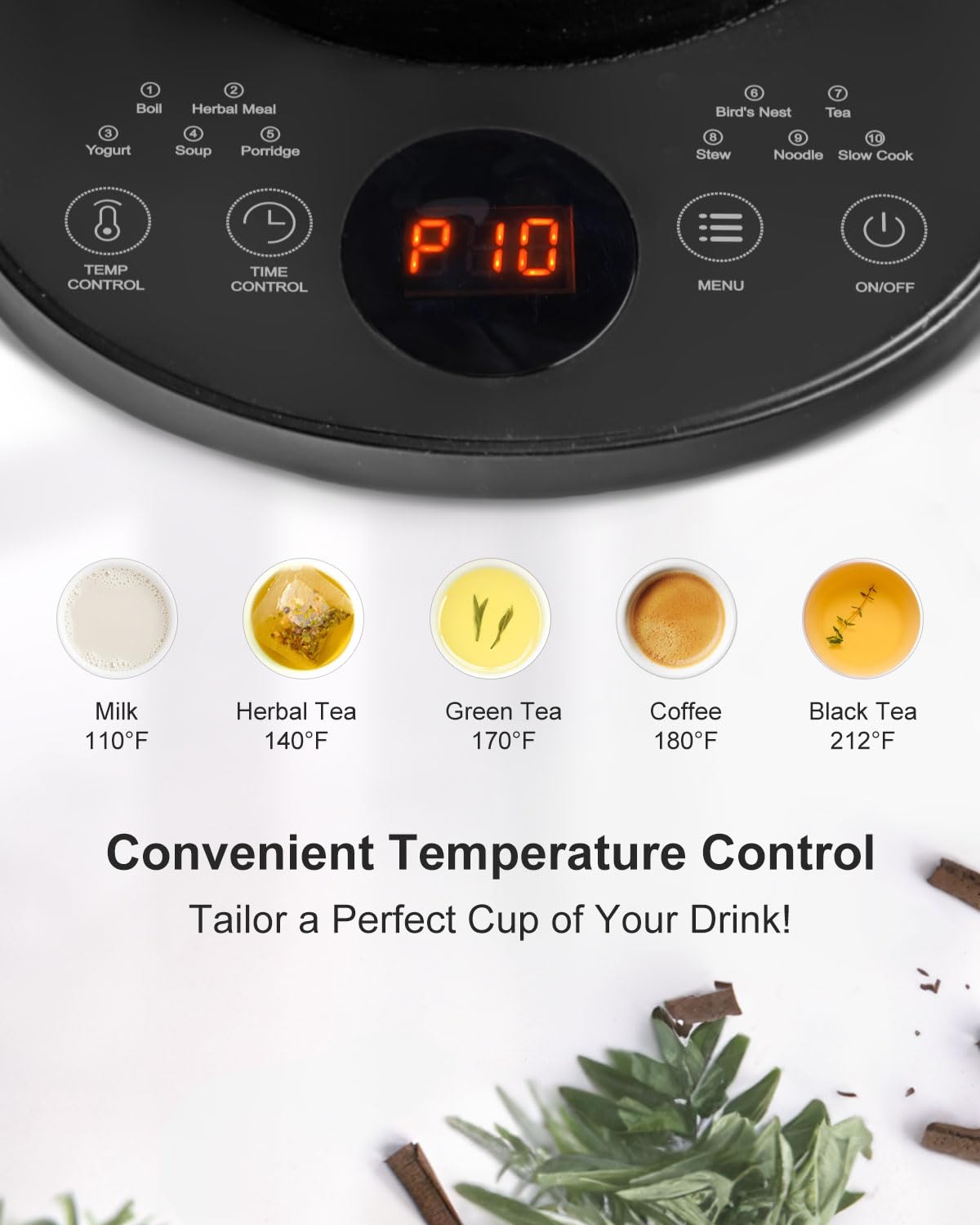 Feekaa Electric Tea Kettle, Tea Pot with Removable Infuser for Loose Leaf Tea, Tea Maker with Time &Temperature Control, Glass Health Pot, 10 Menus Tea/Coffee/Milk/Yogurt, 1.5L, Black