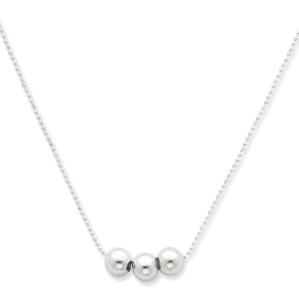 925 Sterling Silver 3 Bead Necklace Chain 18"