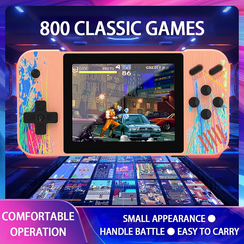 Handheld Game Console, Retro Game Console Built-in 800+ Classic Games, 3.5-inch Portable Game Console, AV Output Video Game Console Screen HD Screen Hand Held Games Gifts for Kids and Adults (Pink)