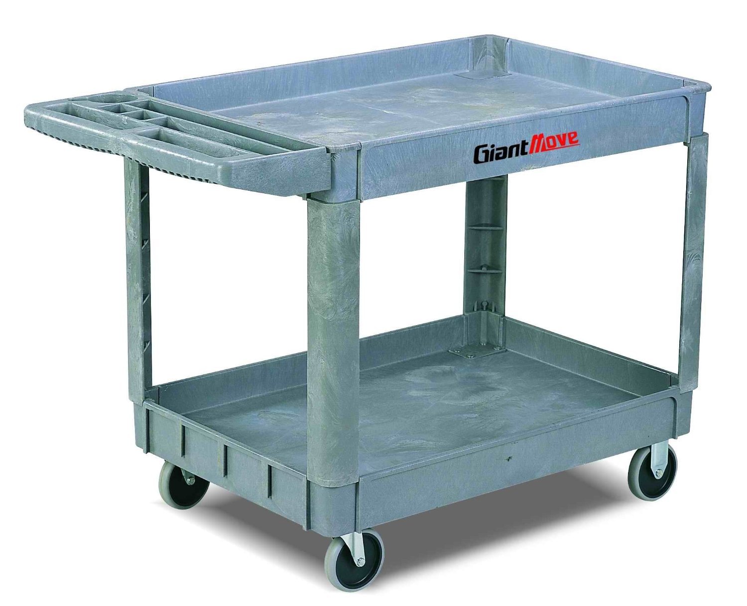 Giant Move AK-H252A Plastic Utility Cart, 500 lbs Capacity, 37" Length x 26" Width x 33" Height, 2 Shelves, Gray