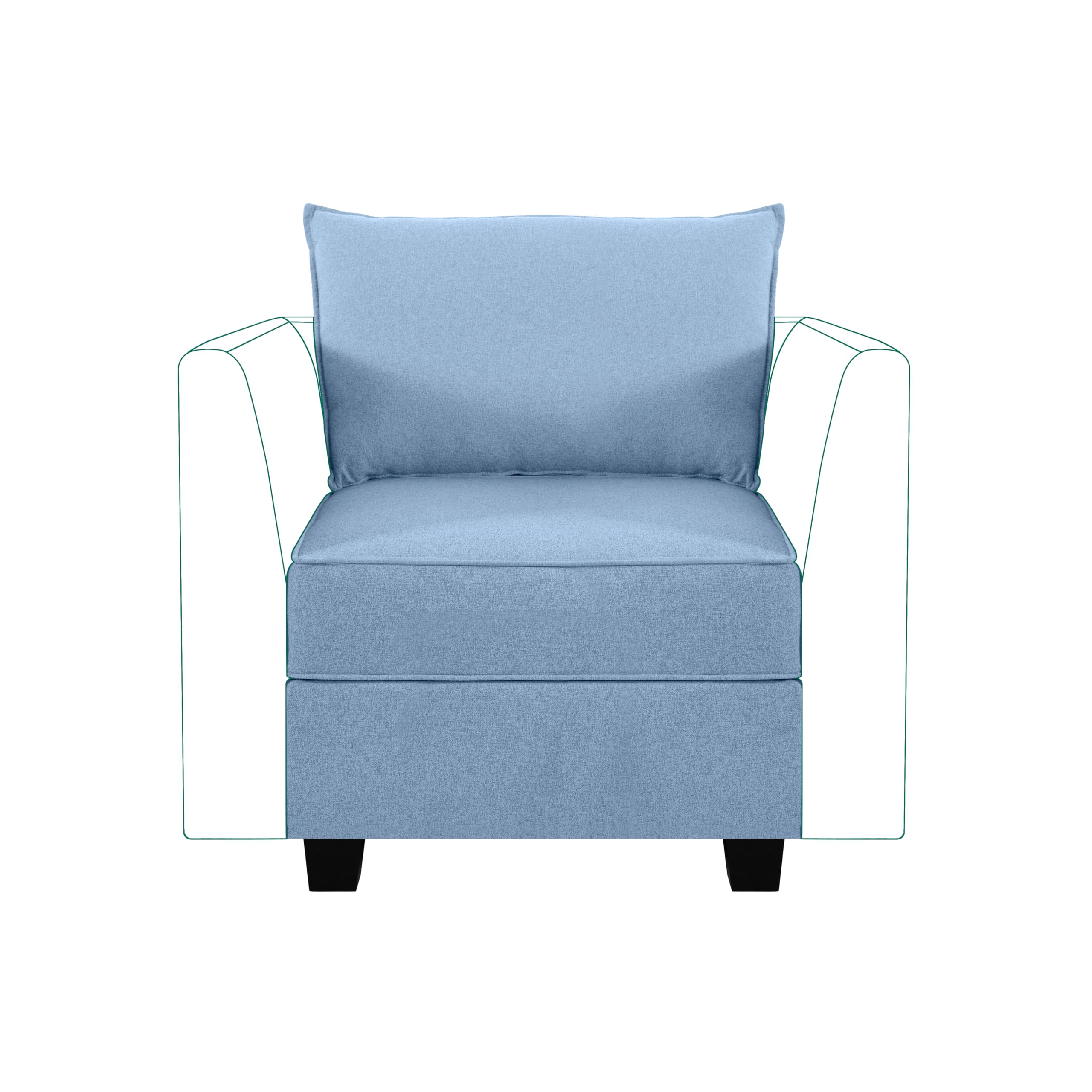 Naomi Home Modular Sofa Middle Module with Storage Accent Armless Chair for Modular Sofa Customizable Sectional Sofa Couch Accent Armless Chair, Linen, Robin Egg Blue