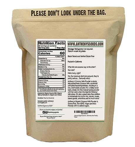Anthony's Organic Coconut Milk Powder, 1 lb, Gluten Free, Vegan & Dairy Free, Creamer Alternative, Keto Friendly