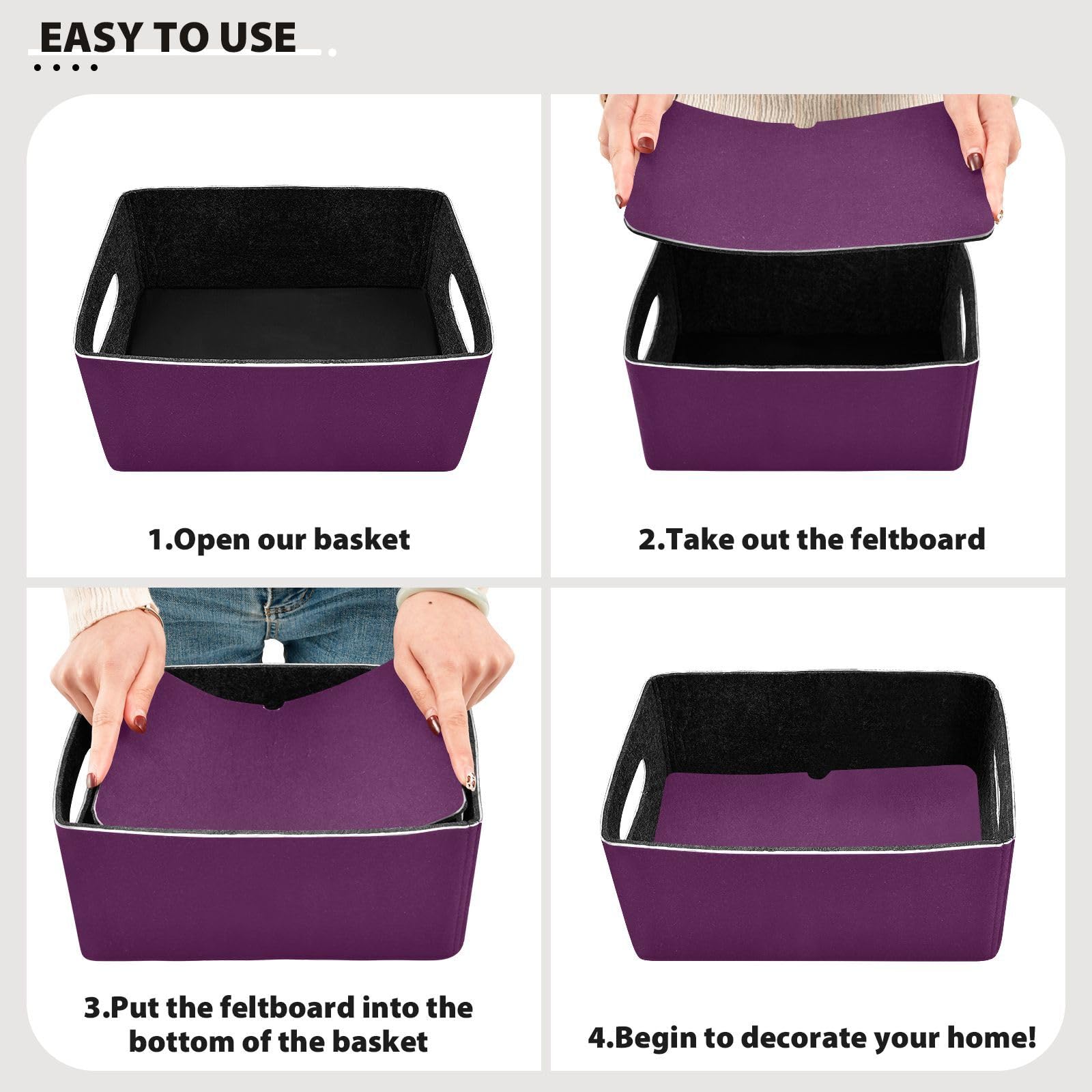 Luxury Purple Storage Baskets Foldable Storage Bin Decorative Organizing Baskets for Shelves and Closet, Set of 2