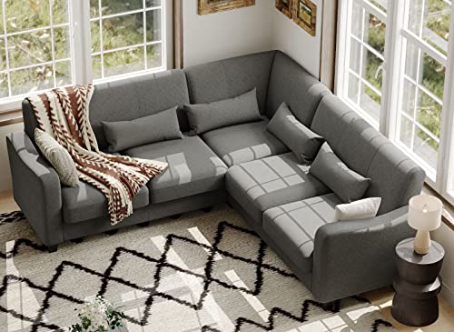 Belffin Convertible Sectional Sofa Fabric Couch with Chaise Reversible Small Corner Couch Furniture L-Shaped 4 Seater Sofas Light Grey