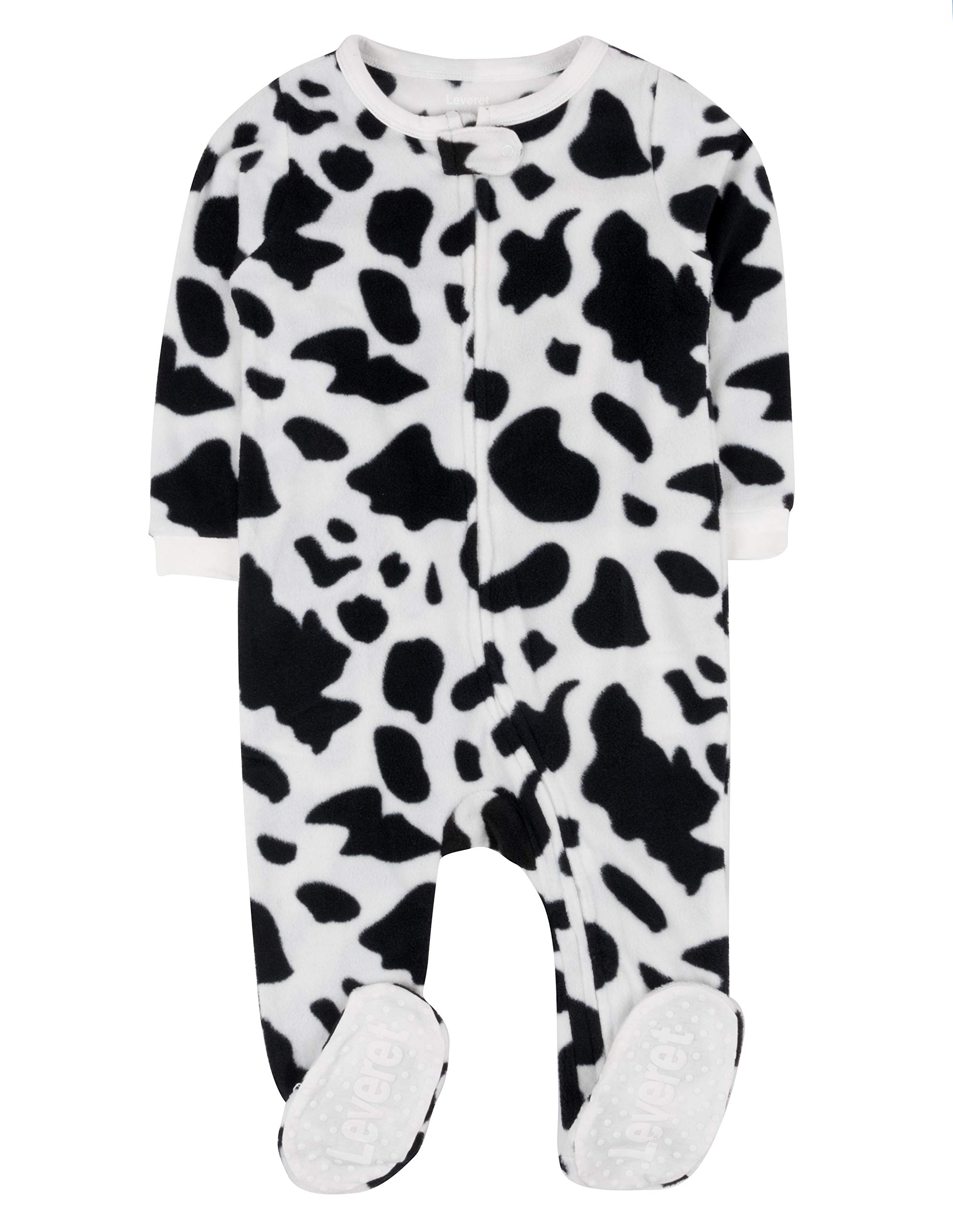Leveret Boys Girls Kids Footed Fleece Pajama Cow Black 12-18 Month