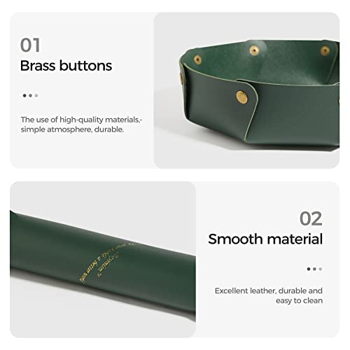 Aoyinism Leather Valet Trays,Premium Catchall Trays,Jewelry Trays, Decorative Desk Organizer, Soft Foldable Desk Organizer, Office/Home Organization Trays(Large and Small,2PCS) (Green)