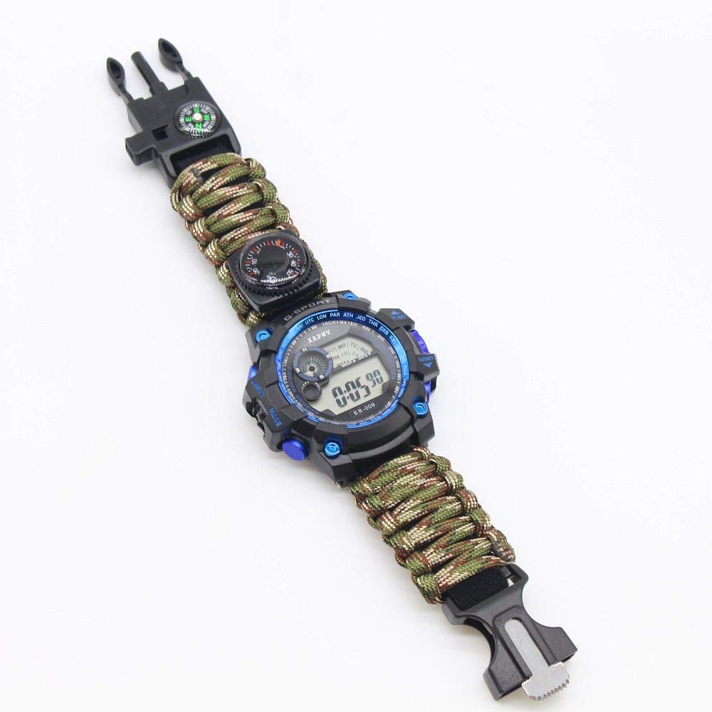 50 M Waterproof Tactical Watch,7 in 1 Multifunctional Outdoor Watch Gear