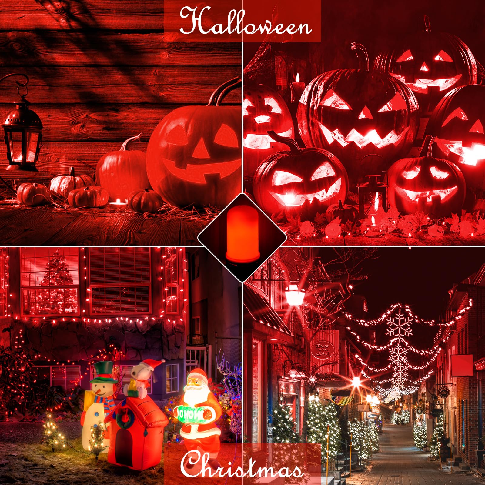 Bestview LED Flame Effect Light Bulbs,4 Modes Smart E26/E27 Base Flickering Fire Light Bulbs with for Halloween, Christmas, Party, Porch, Indoor&Outdoor Home Decoration Lighting (Green &Red)