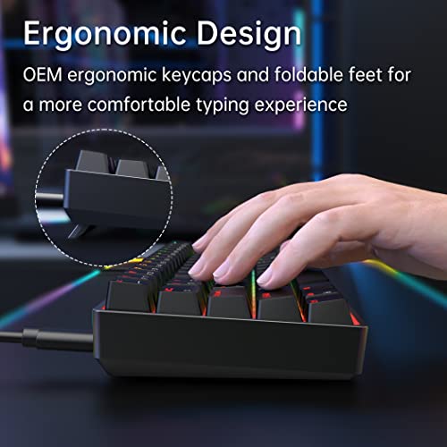 DIERYA DK61E Mechanical Gaming Keyboard, 60% Percent Keyboard w/Hot-swappable, PBT Keycap, Full Keys Programmable, N-Key Rollover, RGB Backlit, USB-C, Ultra-Compact Mini Wired Keyboard w/Blue Switch