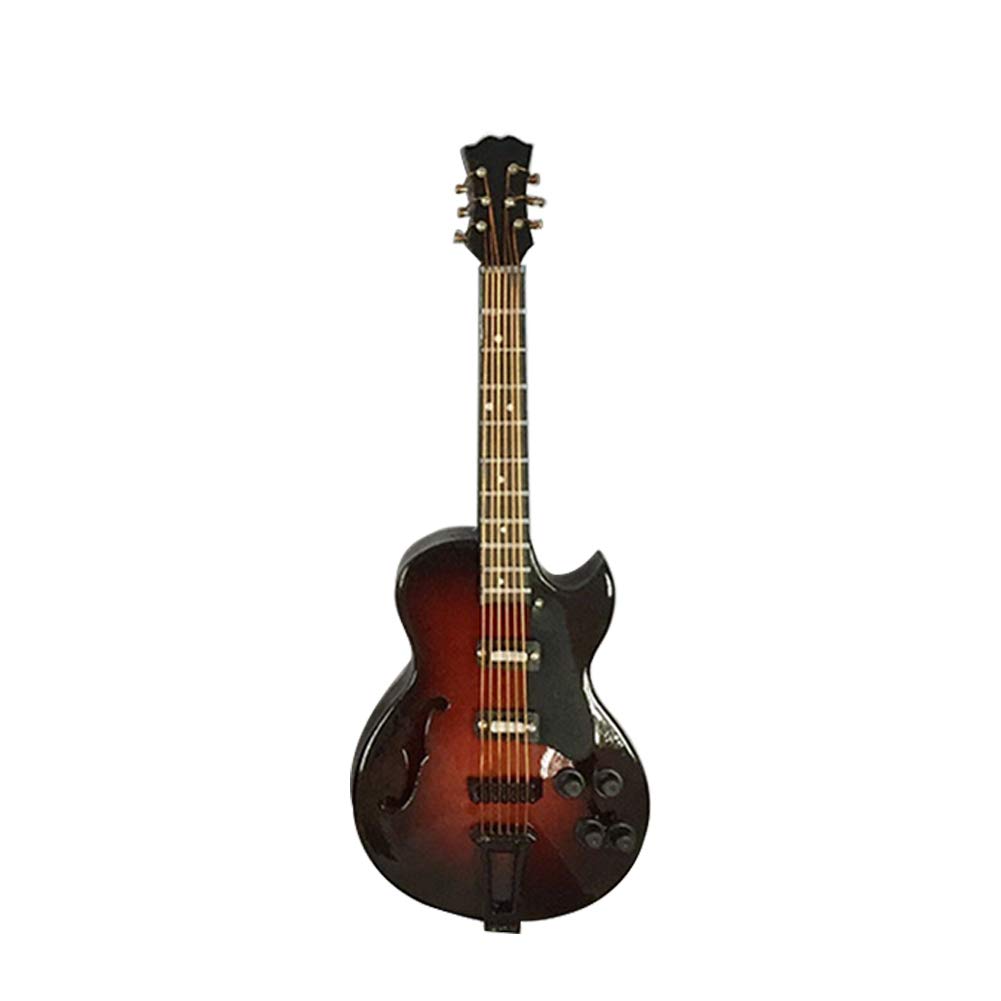 Denpetec Wooden Miniature Electric Guitar with Case and Stand Miniature Guitar Model Home Decor Display Ornaments