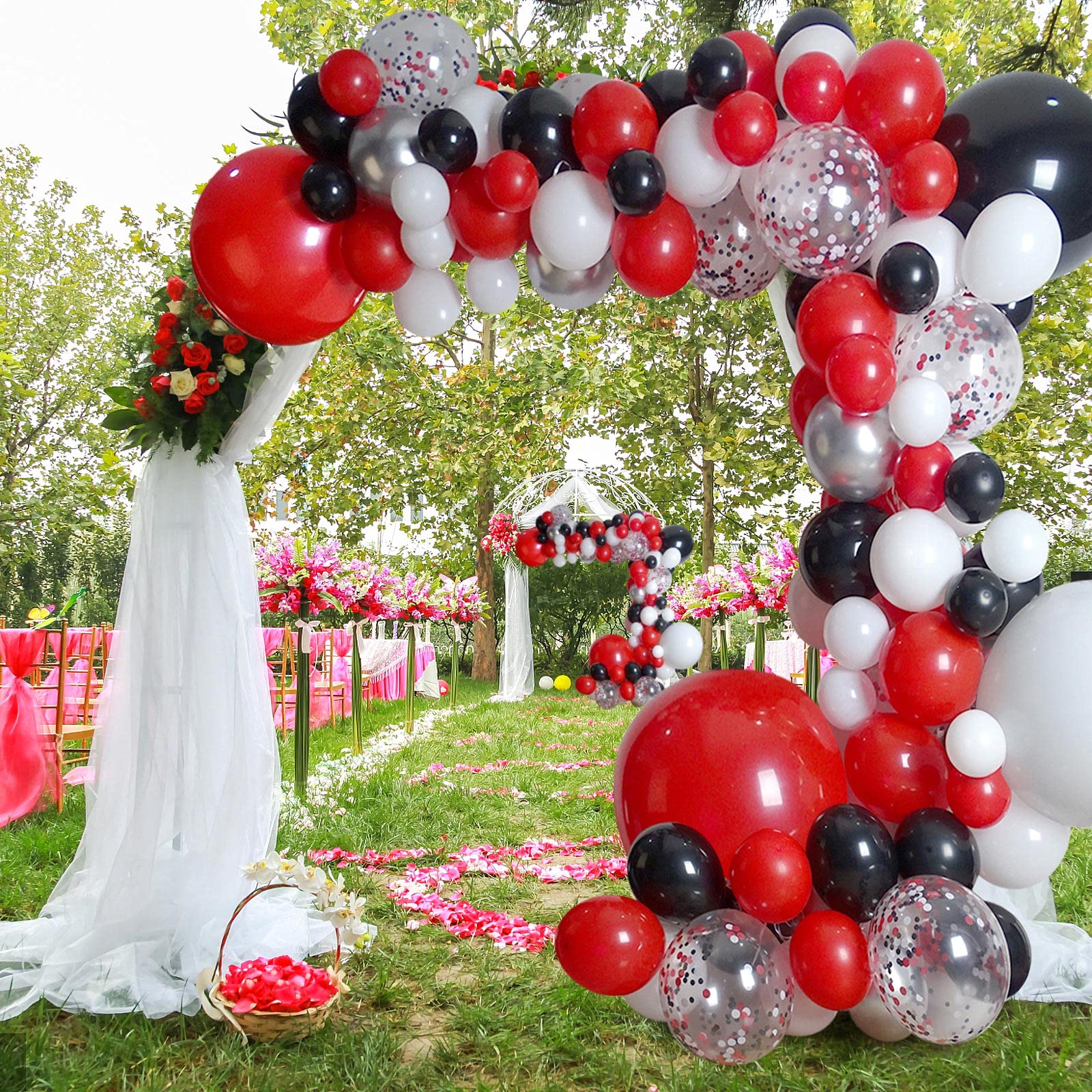 DIY Red Black White Silver Balloon Garland Arch Kit - Small and Large Red White Black Balloons Party Decorations for Graduation Birthday BBQ Baby Shower Party Decorations