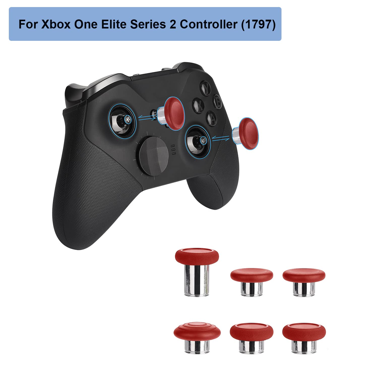 6 in 1 Metal Thumbsticks Analog Thumb Stick for Xbox One Elite Series 2 & Elite Series 2 Core Controller (Black)