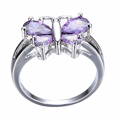 LALISA Butterfly Shaped Purple Amethyst Wedding Ring Women's 10KT White Gold Size 6-10 (7)