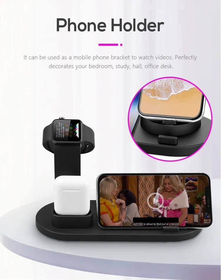 6 in 1 Wireless Charger Station 18W Fast Charger Phone Holder Smart Recognition Compatible for QI-Android-Phone 14,13,12,11(Pro/Max)/XR/XS/X/8 Watch 8/7/6/SE/5/4/3/2 Pods 3/2/pro (White)