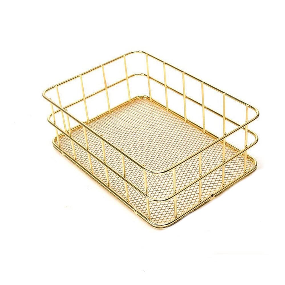 AESGXTU Gold Metal Storage Basket Desktop Iron Grid Simple Snack Storage Tray for Home Decor&Orderly Storage (Small)