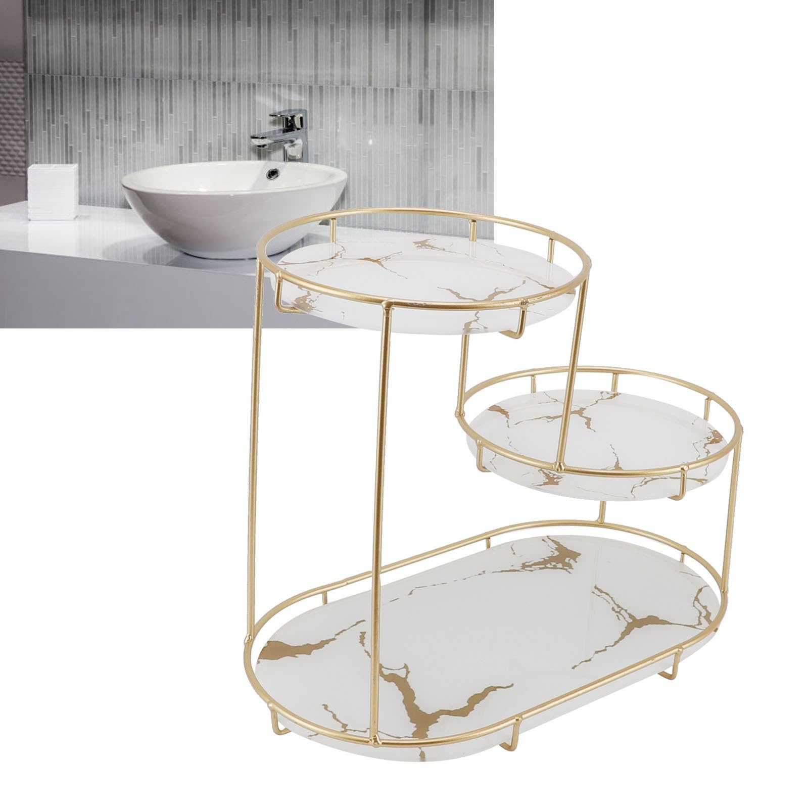 Bathroom Counter Organizer, Iron Glass 2 Tier Vanity Tray, Skincare Makeup Organizer Shelf, Vanity Organizer Bathroom Counter Shelf for Cosmetics, Toiletries, Lotions, Perfumes