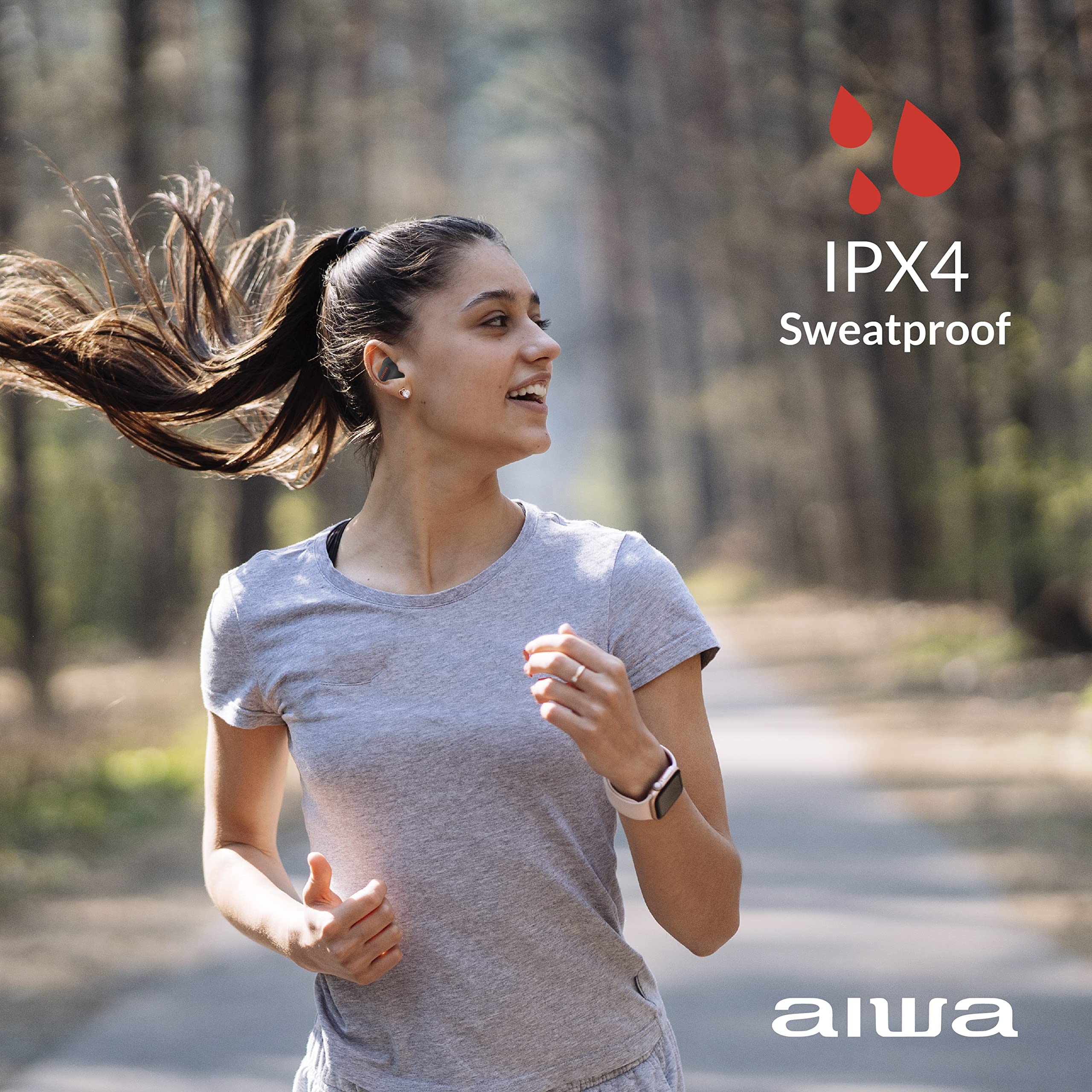 Aiwa Connect Pro Wireless Earbuds True Wireless Stereo Headphones with Wireless Charging Case, IPX4 Waterproof, 30 Foot Wireless Range, Premium Sound, for Running and Working Out (Black)