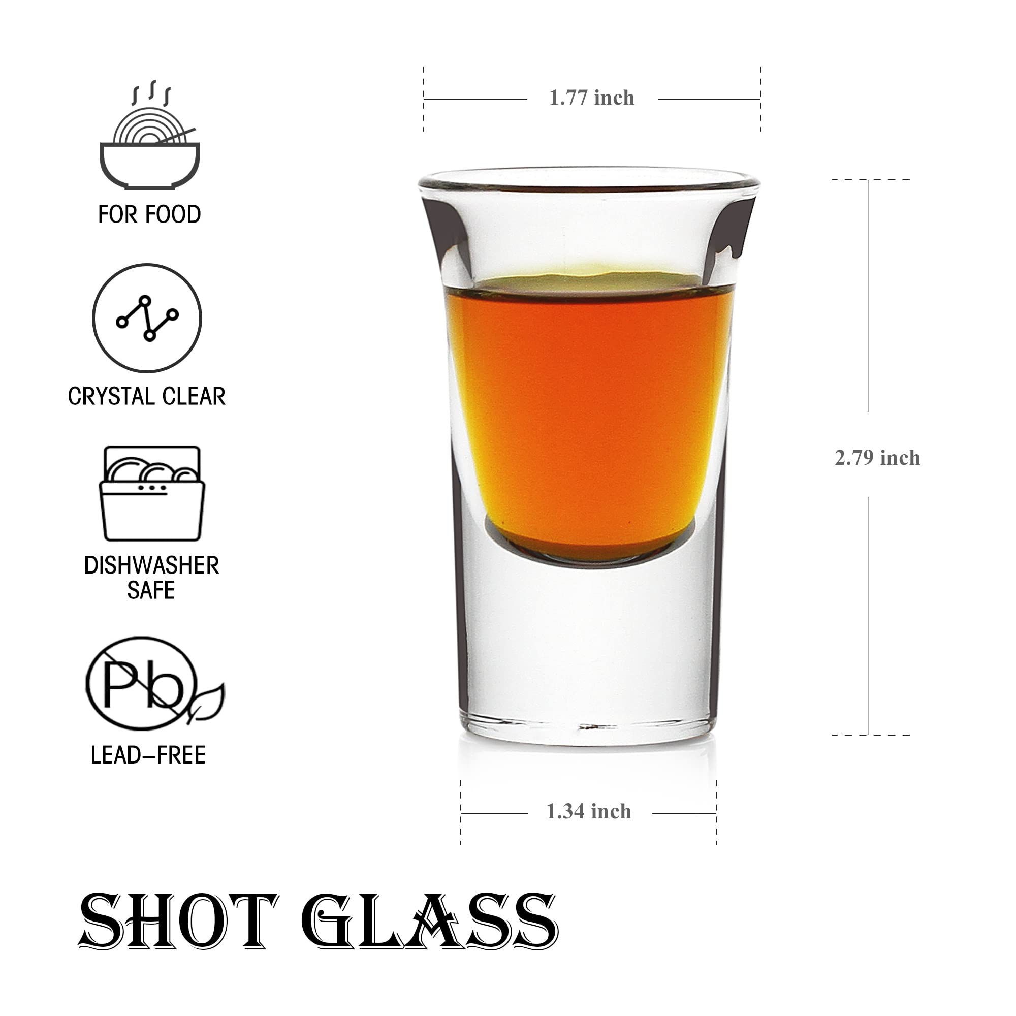 BaveL Shot Glass Set of 6,Heavy Base Clear Shot Glass, Great for Whisky Brandy Vodka Rum and Tequila Shot Set (0.9 OZ)