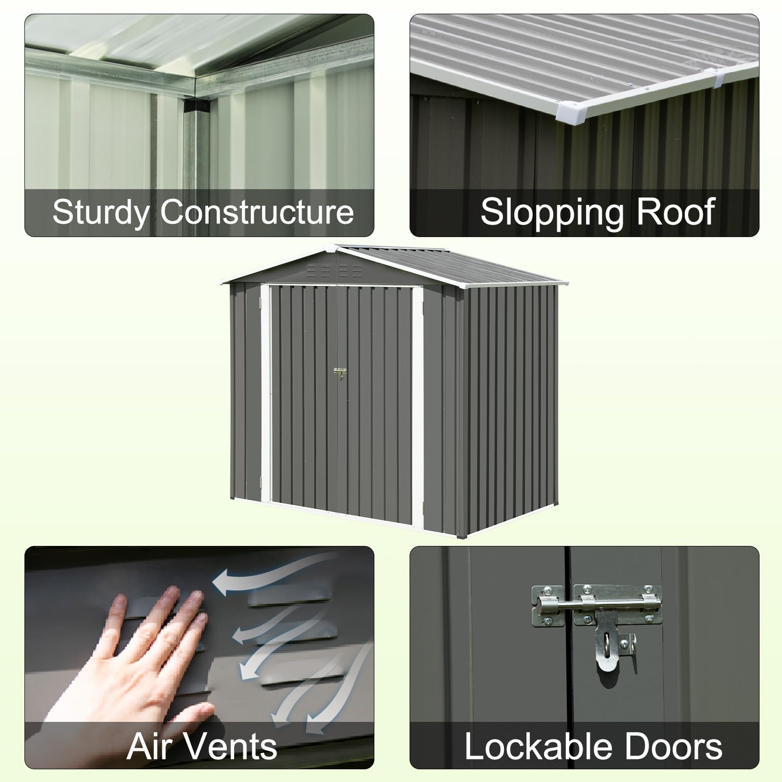 Udekoo Outdoor Storage Shed Metal 4.2x7 FT, Portable Utility Tool Outside Shed Box Waterproof Large Shed House for Patio Backyard Garden, Grey