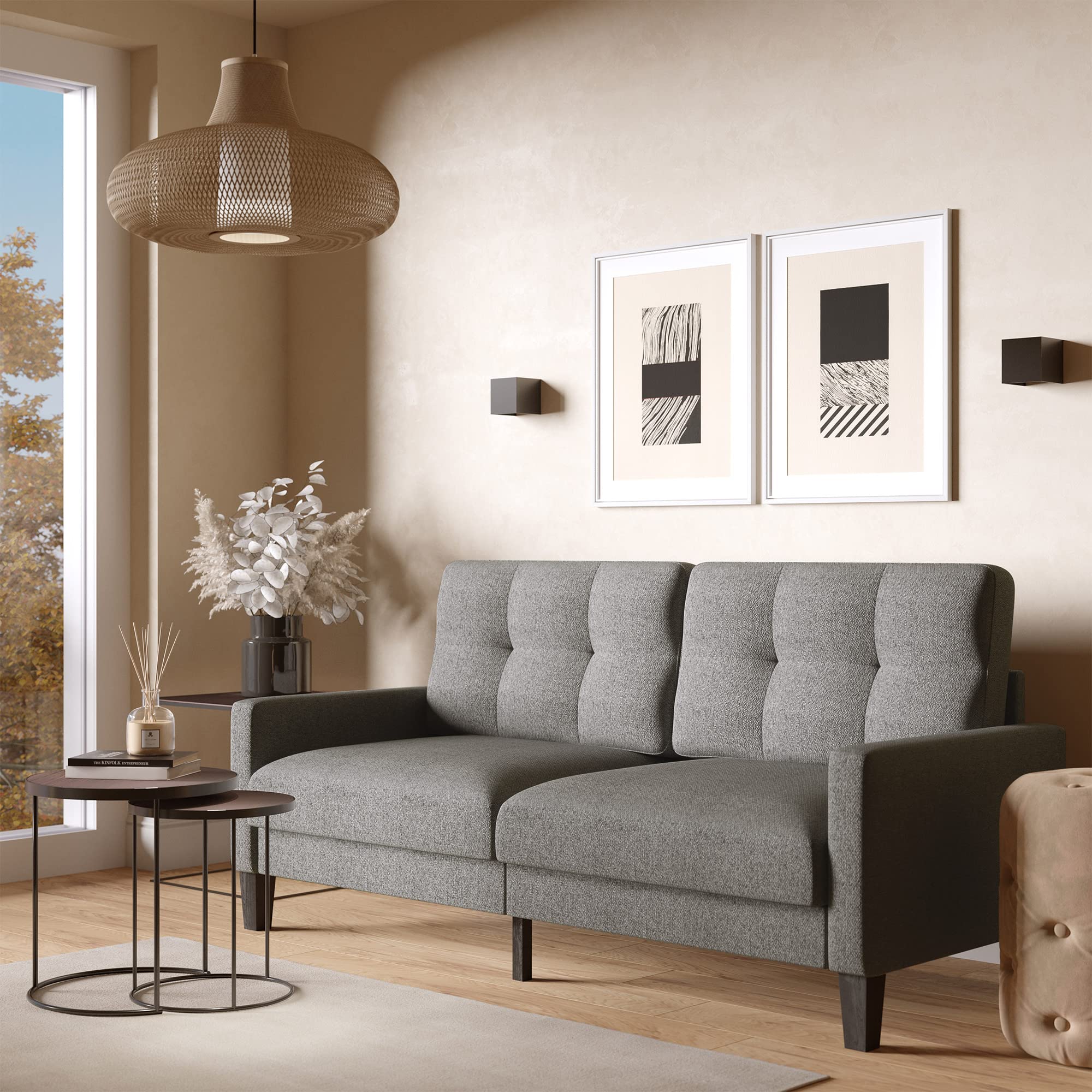BELLEZE Modern Upholstered Tufted Sofa for 2-3 People 75.2" W, Small Loveseat Couch for Living Room, Bedroom Or Office, Versatile Furniture for Small Spaces,Fabric - Harper (Gray)