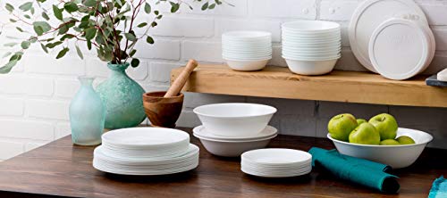 Corelle Vitrelle 78-Piece Service for 12 Dinnerware Set, Triple Layer Glass and Chip Resistant, Lightweight Round Plates and Bowls Set, Winter Frost White