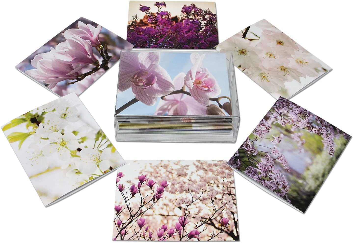 Small World Greetings Spring Blossoms Flower Note Cards 12 Count - Blank Inside with White Envelopes - A2 Size 5.5" x 4.25" - Floral Stationery - Birthday, Thank You, and More