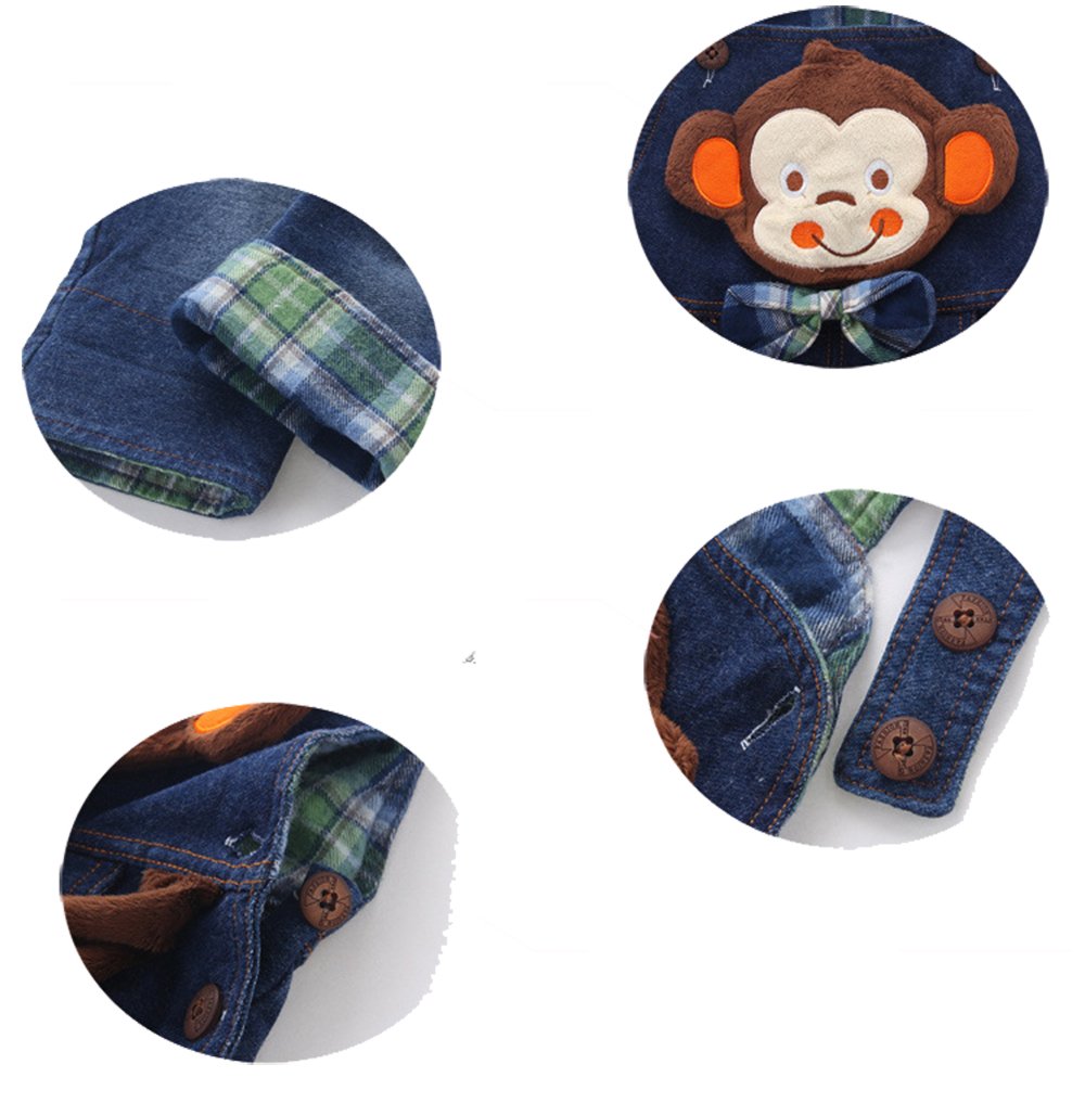 KIDSCOOL SPACE Baby Boy Girl Jean Overalls,Toddler Denim 3D Monkey Dungarees Pants,Blue,18-24 Months