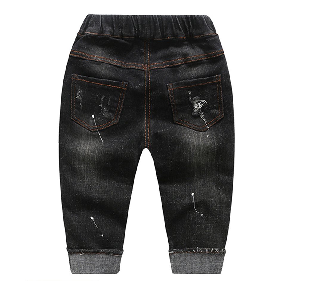 KIDSCOOL SPACE Baby Girl Boy Jeans,Little Kid Elastic Waist Ripped Denim Pants,Black,18-24 Months