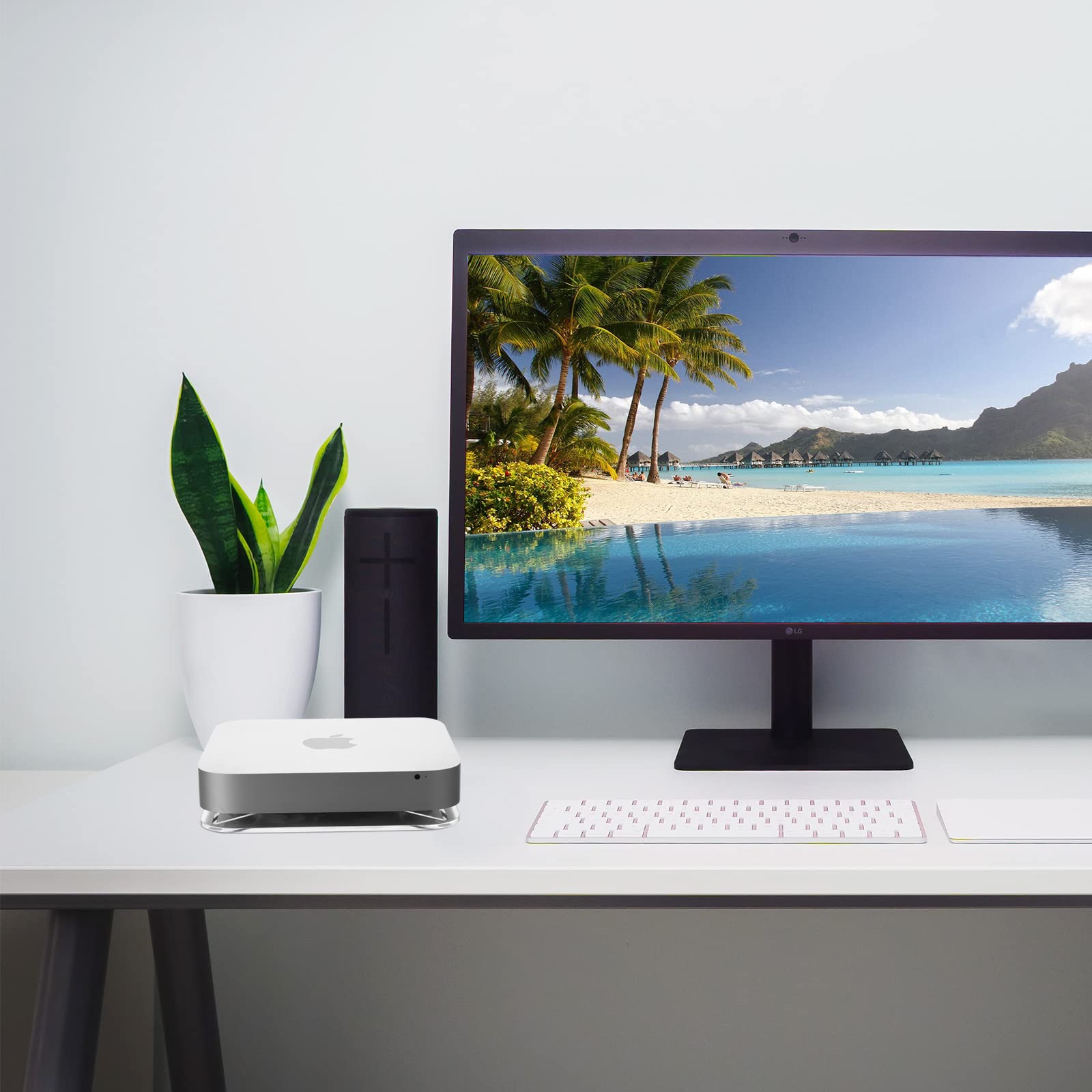 CaSZLUTION Desktop Stand for Apple Mac Mini 2010-2023, Transparent Acrylic Flat Stands Holder with Anti-Slip Rubber Feet Compatible with Apple M1/ M2 / M2 Pro Chip MAC Mini