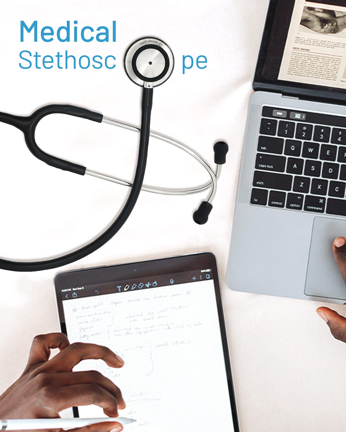 FriCARE Dual Head Stethoscope - Stethoscopes for Nurses, Medical Nursing Students, Paramedics/EMT/LVN/VNA Backup - FSA/HSA Eligible Estetoscopio, Smooth Black Tube, Stainless Steel Chestpiece