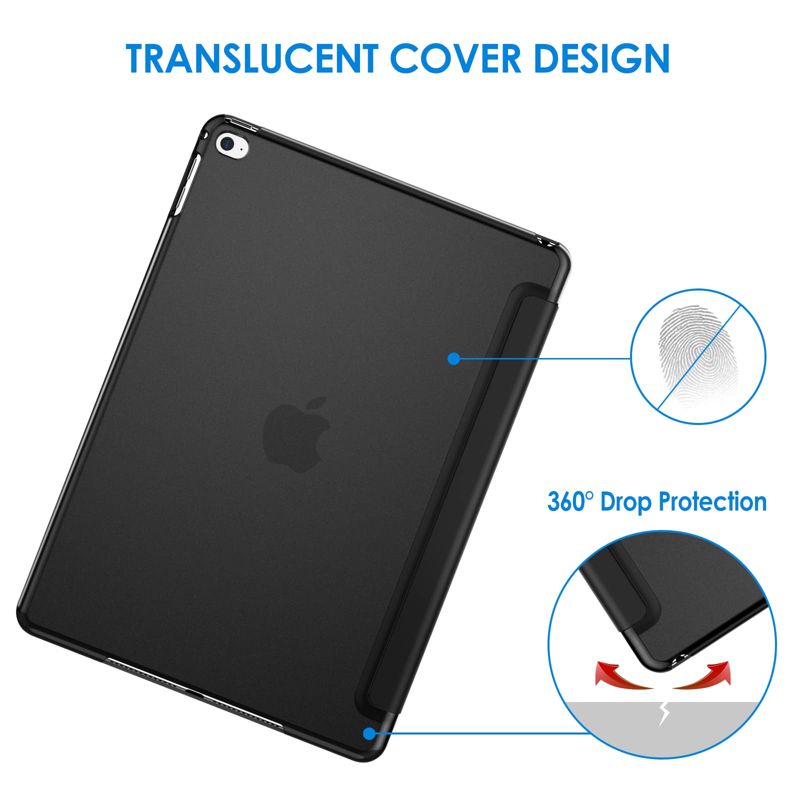 JETech Case for iPad Air 2 (2nd Generation), Smart Cover Auto Wake/Sleep (Black)