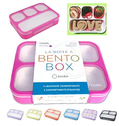 Bento Lunch Box for Girls, Kids Adults | Snack Containers with 4 Compartment Dividers, Boxes for School Pre-School Daycare Lunches BPA Free, Food and Microwave Safe | Pink Rose