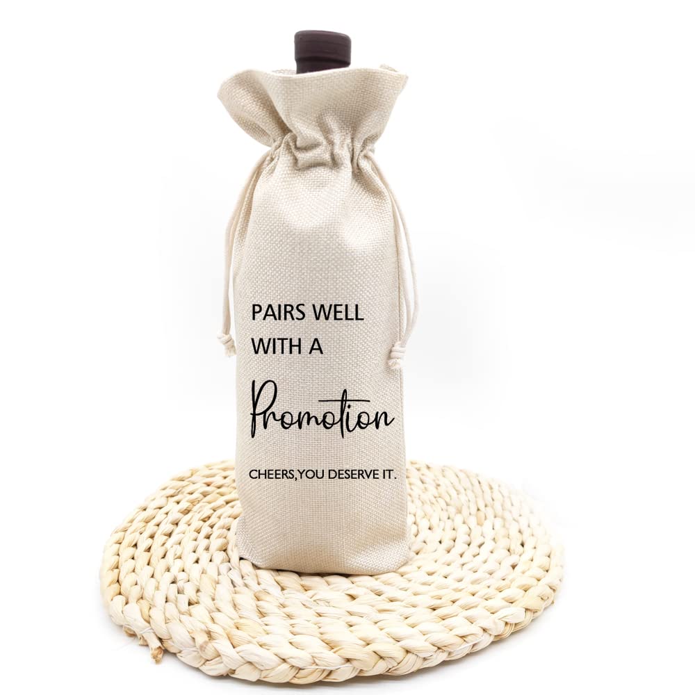 New job wine Bag, Promotion Gift, New Job Gift for her, Gift for him, Retirement Gift, Congratulations New Job Wine Bag - Burlap Drawstring Wine Bag