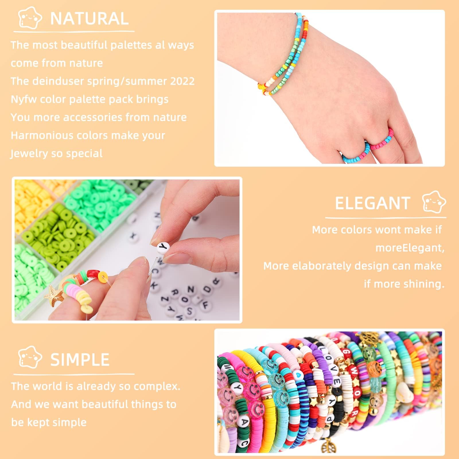 SJZWSD 6-Box Friendship Bracelet Making Kit - 16,000pcs Clay Beads, Seed Beads & Glass Beads Collection, Letter Beads, Charms