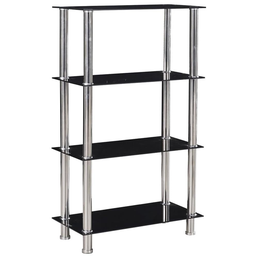 Better Home Products Decorative Shelves Glass 4 Tier Household Floor Storage, Tempered Glass Shelves, Audio-Video Media Stand